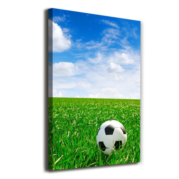 Ebern Designs Fußball auf der Wiese - Kunstdrucke auf Leinwand - Wrapped Canvas | Wayfair.de